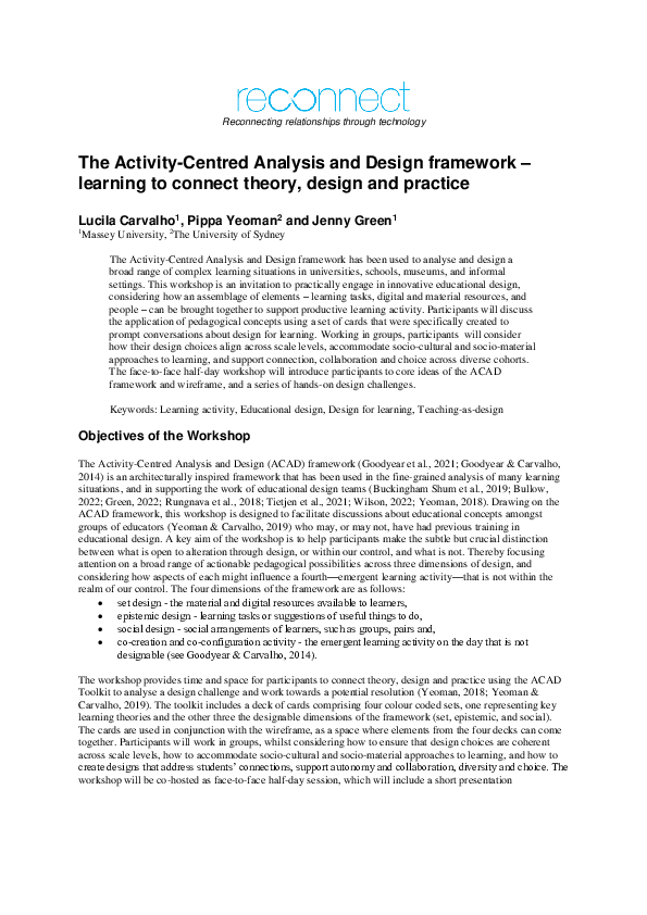 (PDF) The Activity-Centred Analysis and Design framework – learning to ...