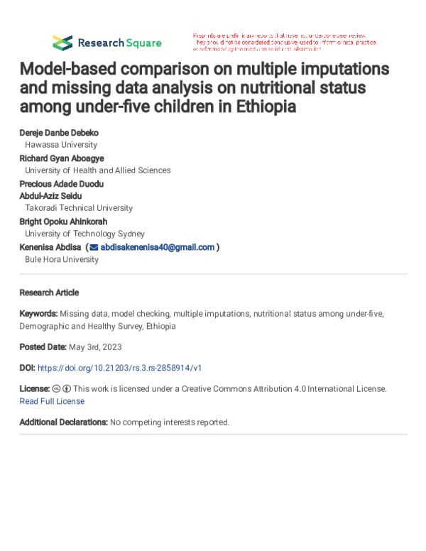 Pdf Model Based Comparison On Multiple Imputations And Missing Data Analysis On Nutritional