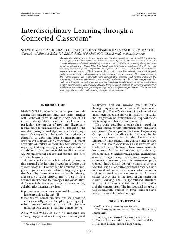 (PDF) Interdisciplinary learning through a connected classroom