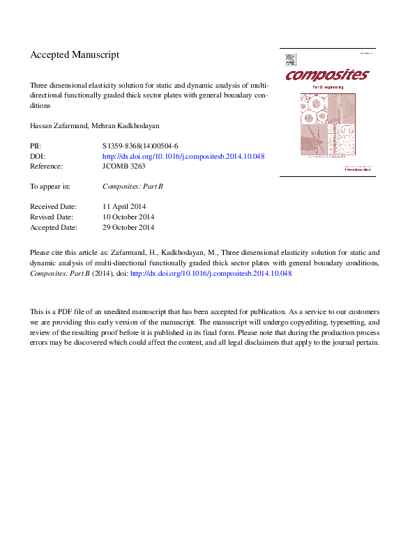 (PDF) Three-dimensional elasticity solution for static response of ...