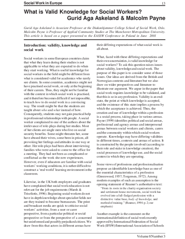 Pdf What Is Valid Knowledge For Social Workers