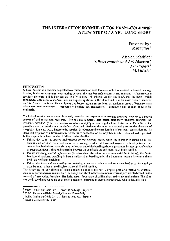 (PDF) The interaction formulae for beam-columns: a new step of yet long ...