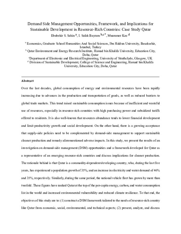 (PDF) Demand side management opportunities, framework, and implications for sustainable ...