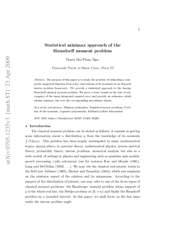 (PDF) A statistical minimax approach to the Hausdorff moment problem | Thanh Tam Nguyễn Ngọc ...