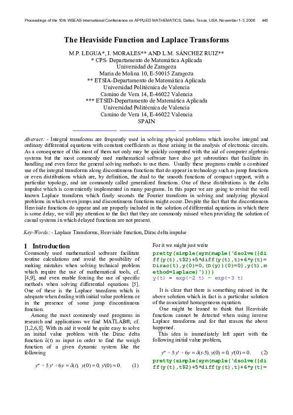 (PDF) The Heaviside Function and Laplace Transforms