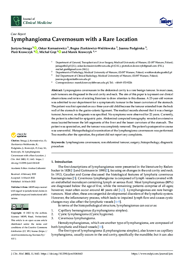 (PDF) Lymphangioma Cavernosum with a Rare Location