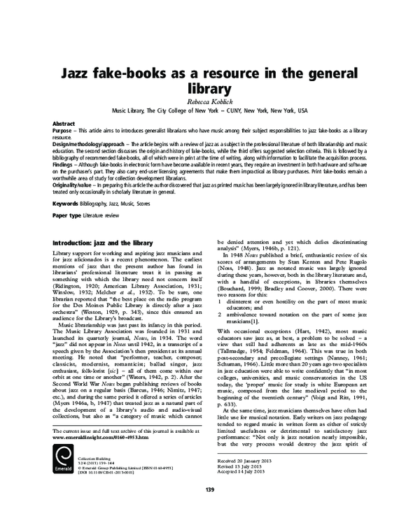 (PDF) Jazz fake-books as a resource in the general library