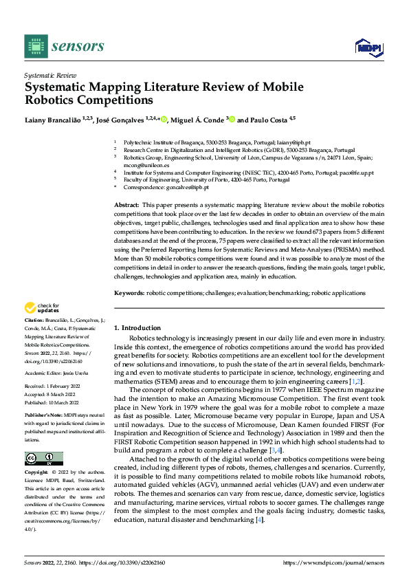 (PDF) Systematic Mapping Literature Review of Mobile Robotics Competitions