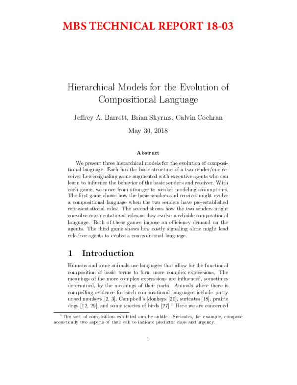 (PDF) Hierarchical Models for the Evolution of Compositional Language