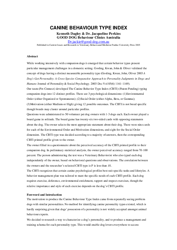 (PDF) The Canine Behaviour Type Index