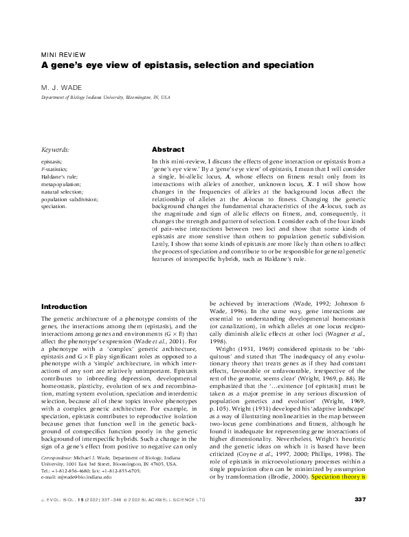 (PDF) A gene's eye view of epistasis, selection and speciation ...