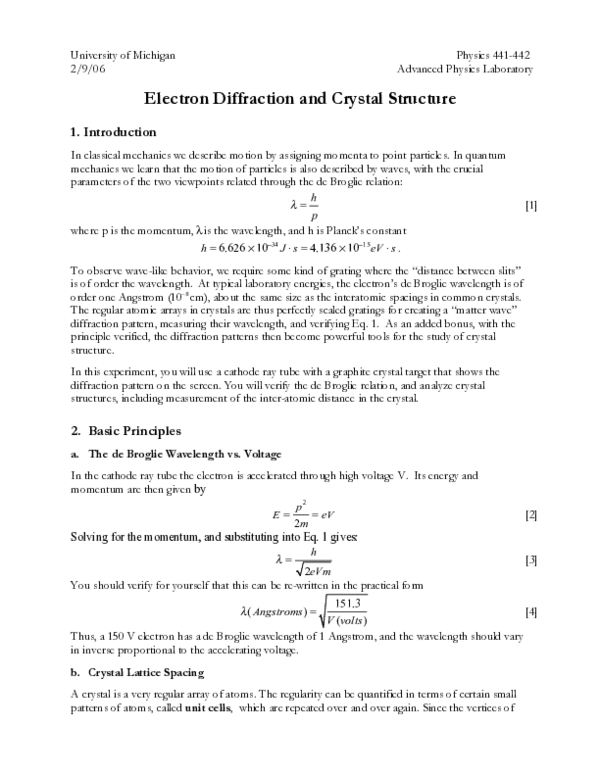 Pdf Electron Diffraction And Crystal Structure