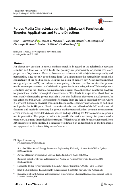 (PDF) Porous Media Characterization Using Minkowski Functionals: Theories, Applications and ...