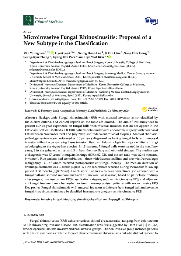 (PDF) Microinvasive Fungal Rhinosinusitis: Proposal of a New Subtype in ...