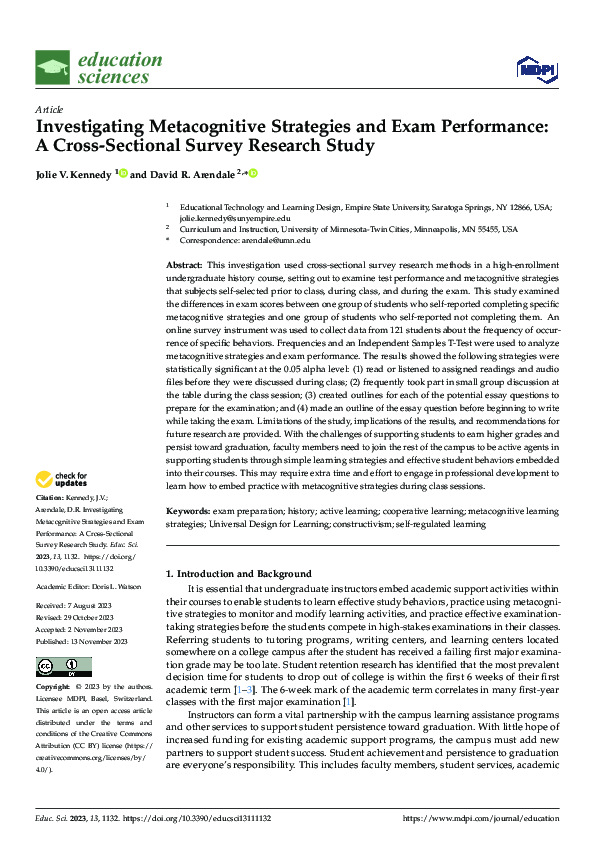 (PDF) Investigating Metacognitive Strategies and Exam Performance: A Cross-Sectional Survey ...