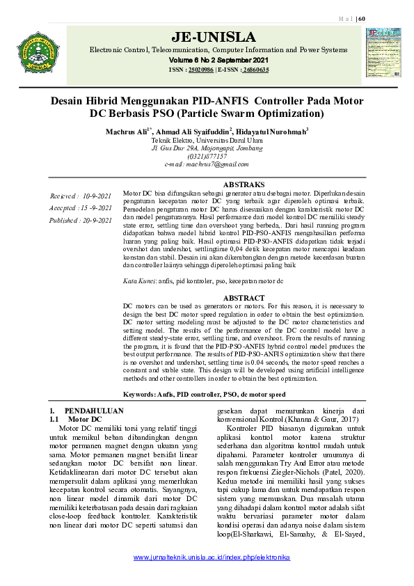 (PDF) Desain Hibrid Menggunakan PID-ANFIS Controller Pada Motor DC ... (PDF) Desain Hibrid Menggunakan PID-ANFIS Controller Pada Motor DC ...