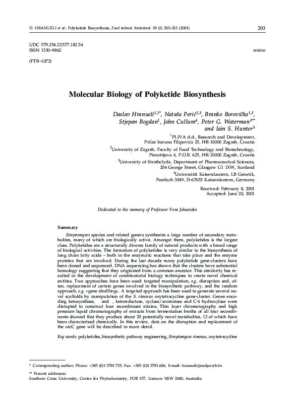 (PDF) Molecular biology of polyketide biosynthesis