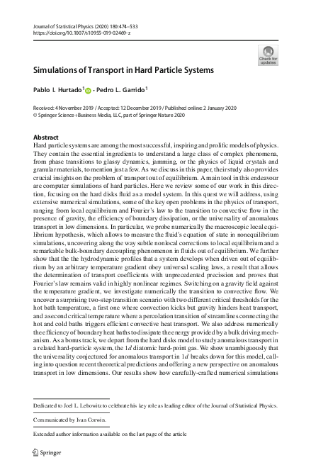 (PDF) Simulations of Transport in Hard Particle Systems