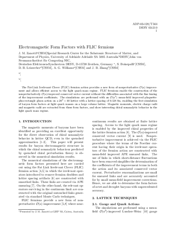 (PDF) Electromagnetic form factors with FLIC fermions | Anthony G ...