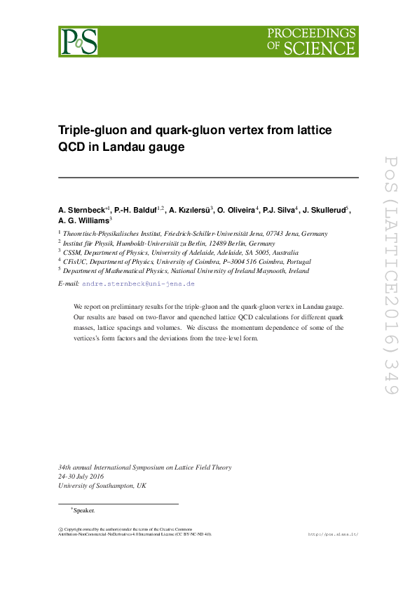 (PDF) Triple-gluon and quark-gluon vertex from lattice QCD in Landau gauge