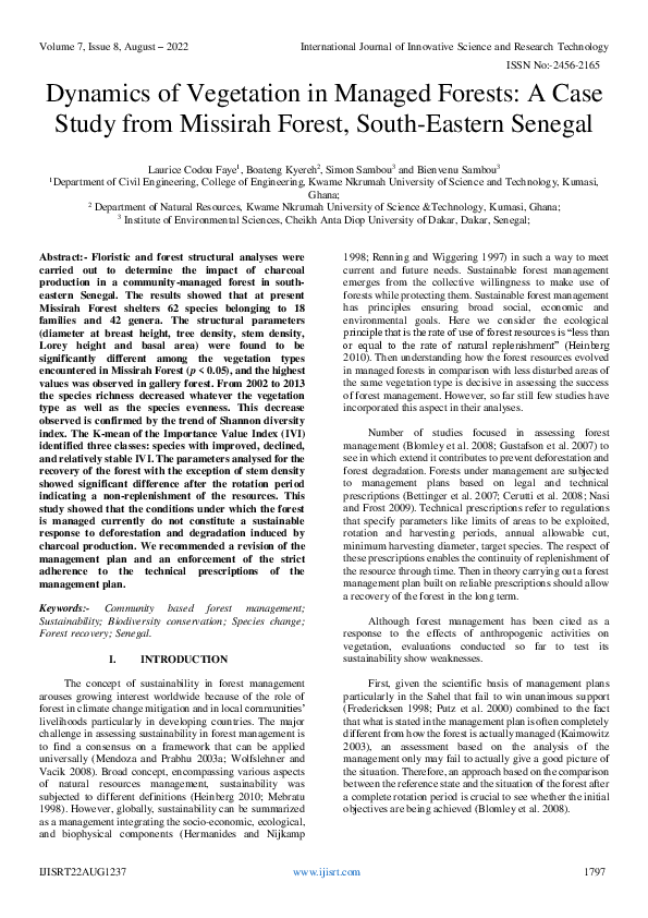 (PDF) Dynamics of Vegetation in Managed Forests: A Case Study from Missirah Forest, South ...