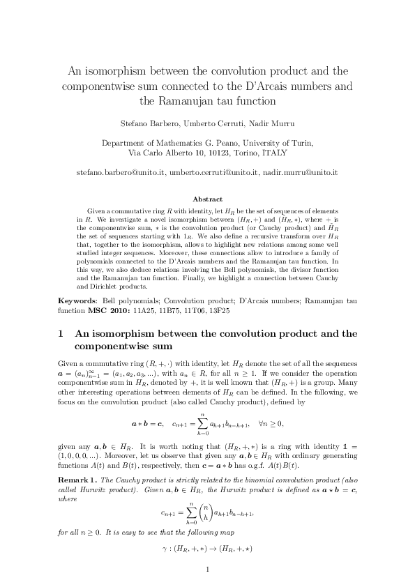 (PDF) An isomorphism between the convolution product and the ...