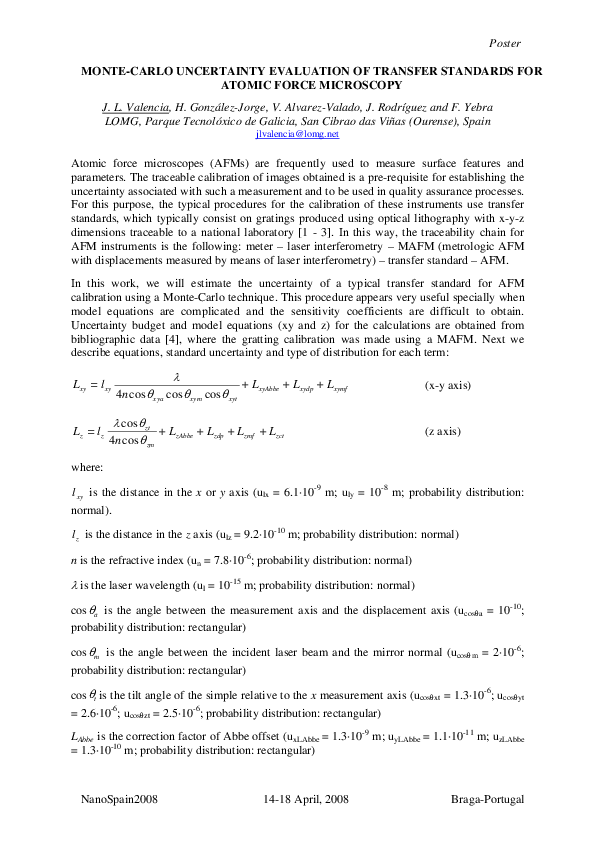 (PDF) Monte-Carlo Analysis of Uncertainty in AFM Calibration Standards