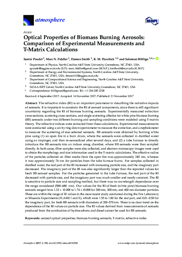 (PDF) Optical Properties of Biomass Burning Aerosols: Comparison of Experimental Measurements ...