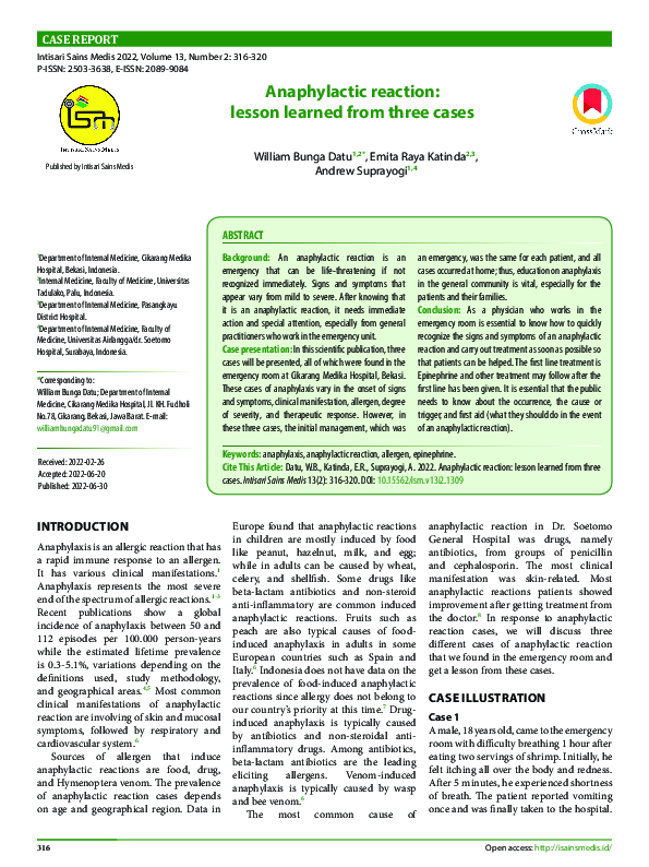 (PDF) Anaphylactic reaction: lesson learned from three cases