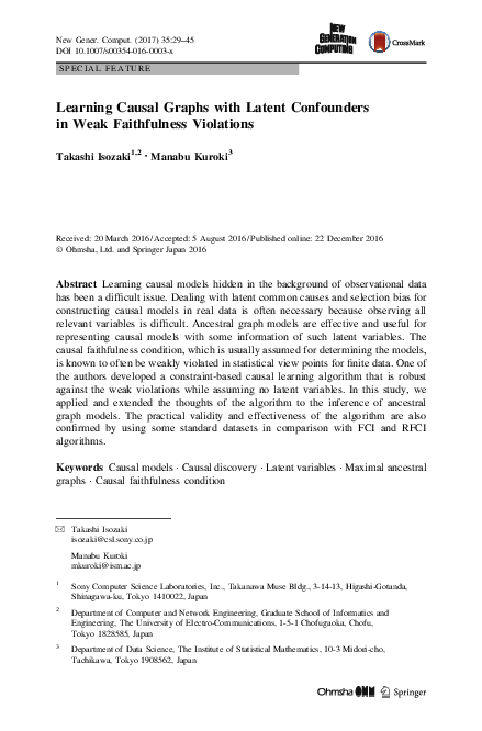 (PDF) Learning Causal Graphs with Latent Confounders in Weak Faithfulness Violations