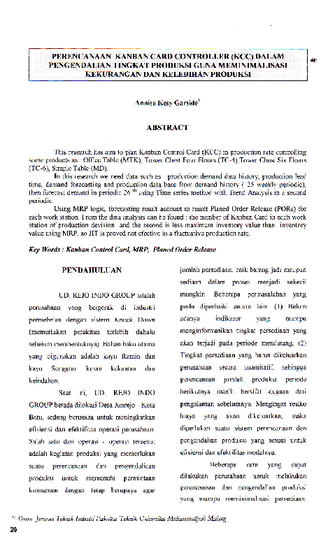 (PDF) Perencanaan Kanban Card Controller (KCC) dalam Pengendalian Tingkat Produksi Guna ...