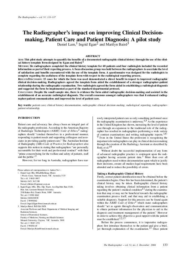 Pdf The Radiographers Impact On Improving Clinical Decision Making