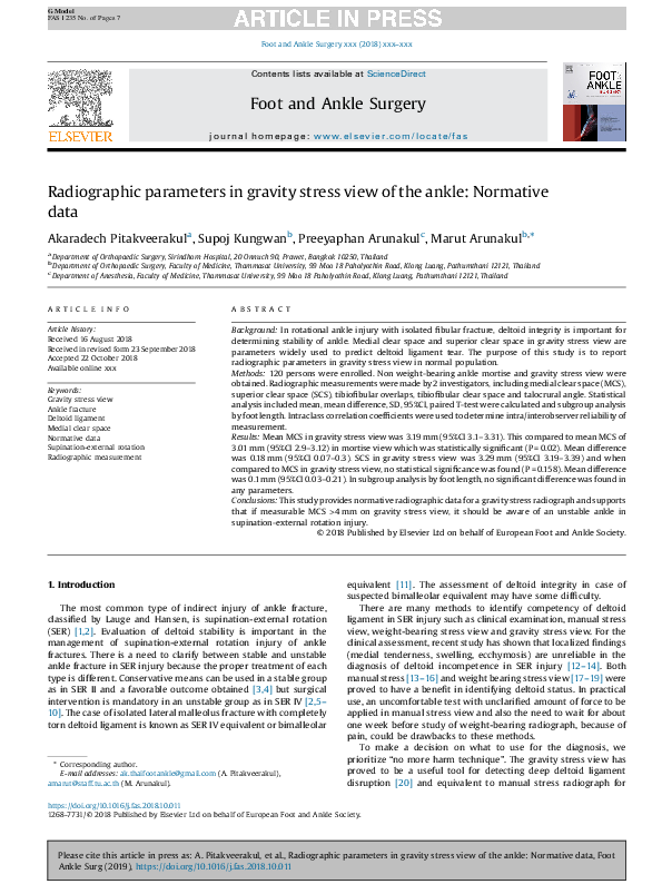 (PDF) Radiographic parameters in gravity stress view of the ankle ...