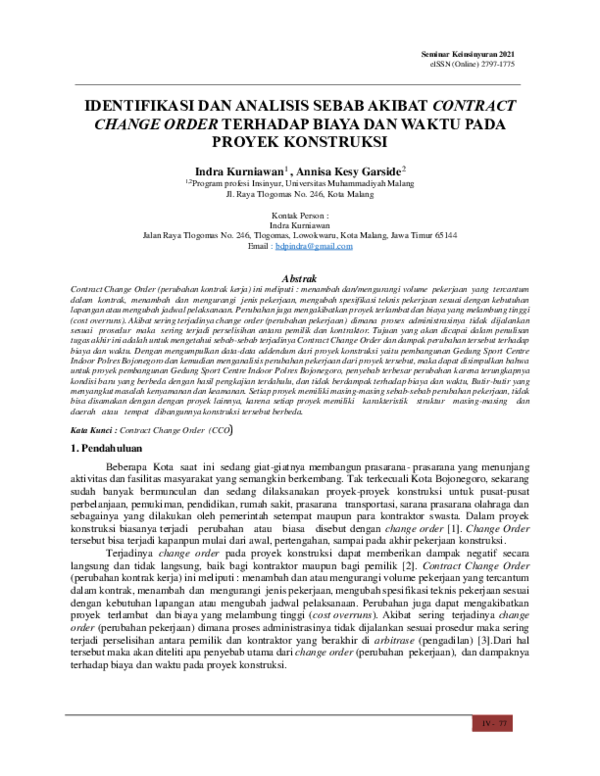 (PDF) Identifikasi Dan Analisis Sebab Akibat Contract Change Order ...
