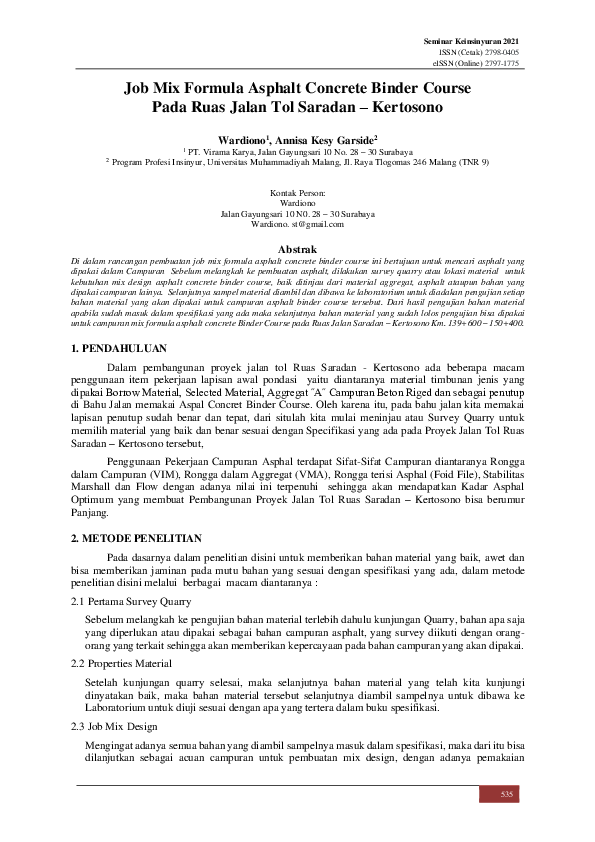 (PDF) Job Mix Formula Asphalt Concrete Binder Course Pada Ruas Jalan ...