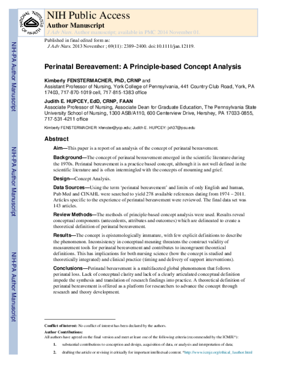(PDF) Perinatal bereavement: a principle-based concept analysis