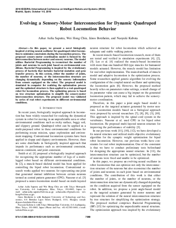 (PDF) Evolving a Sensory-Motor Interconnection for Dynamic Quadruped Robot Locomotion Behavior