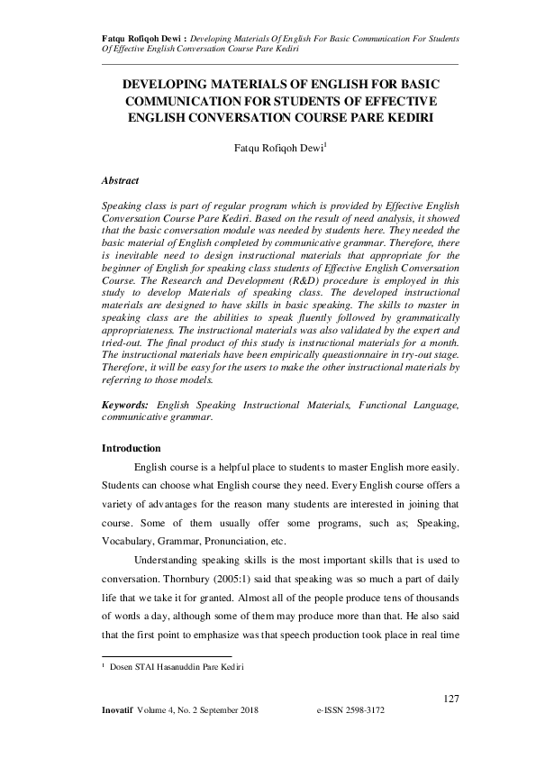 (PDF) Developing Materials of English for Basic Communication For ...