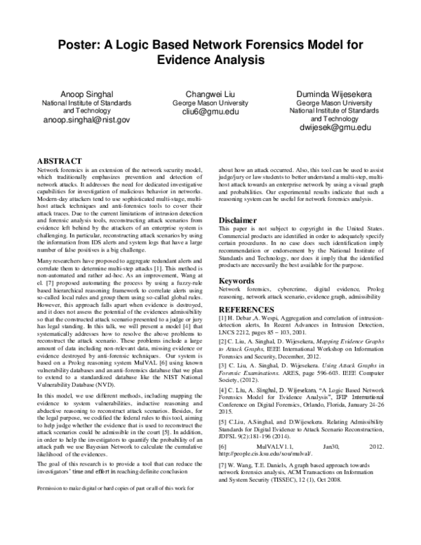 (PDF) POSTER: A Logic Based Network Forensics Model for Evidence Analysis
