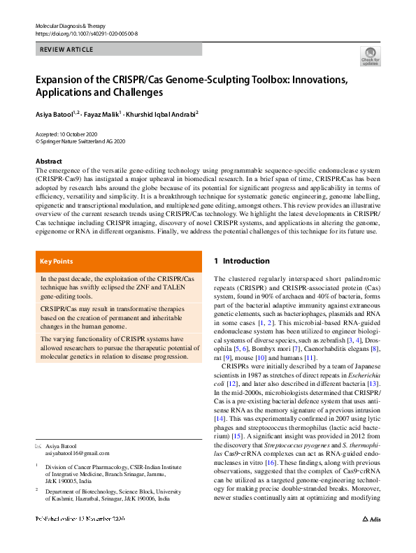 (PDF) Expansion of the CRISPR/Cas Genome-Sculpting Toolbox: Innovations ...