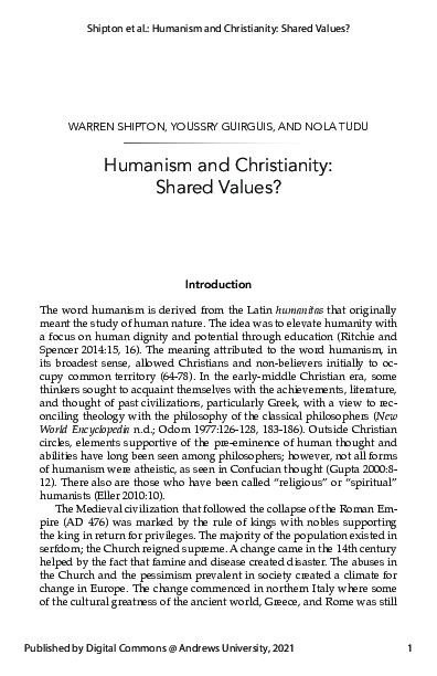(PDF) Humanism and Christianity: Shared Values?