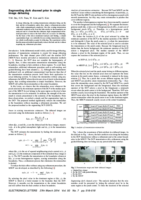 (PDF) Segmenting dark channel prior in single image dehazing