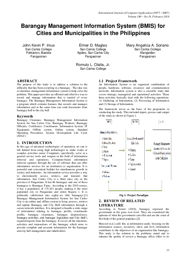 (PDF) Barangay Management Information System (BMIS) for Cities and Municipalities in the ...