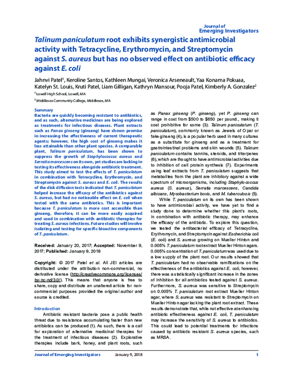 (PDF) Talinum paniculatum root exhibits synergistic antimicrobial ...