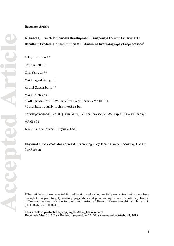 (PDF) A Direct Approach for Process Development Using Single Column ...
