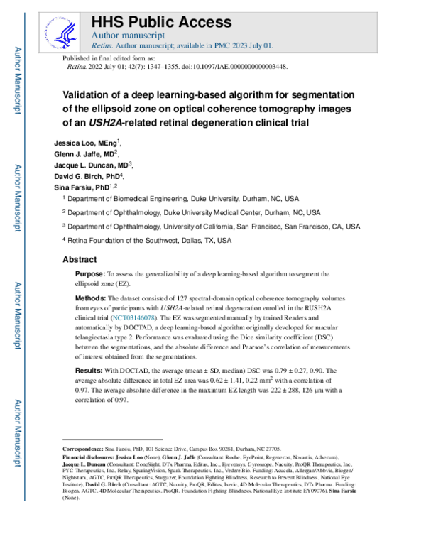 (PDF) Validation of a Deep Learning-Based Algorithm for Segmentation of the Ellipsoid Zone on ...