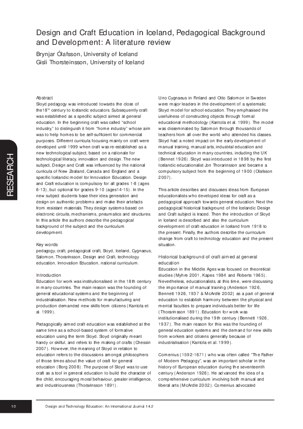 (PDF) Design and Craft Education in Iceland, Pedagogical Background and ...