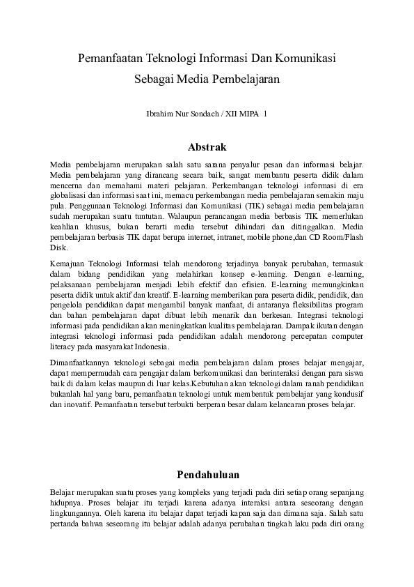 (DOC) Pemanfaatan Teknologi Informasi Dan Komunikasi Sebagai Media Pembelajaran