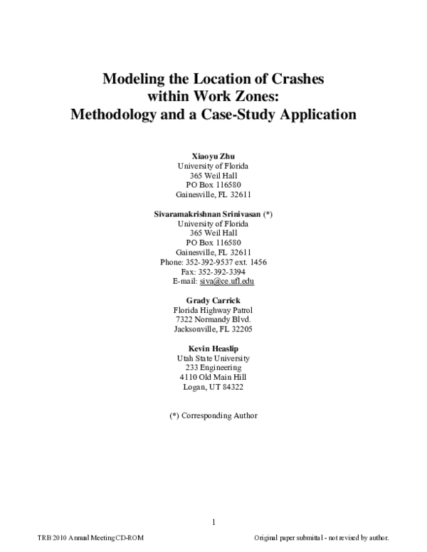 (PDF) Modeling Location of Crashes Within Work Zones: Methodology and Case Study Application