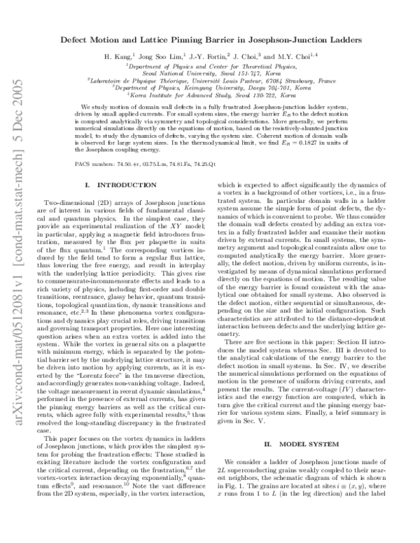 (PDF) Defect motion and lattice pinning barriers in Josephson-junction ...